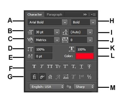 Bảng Character Panel - PA Marketing
